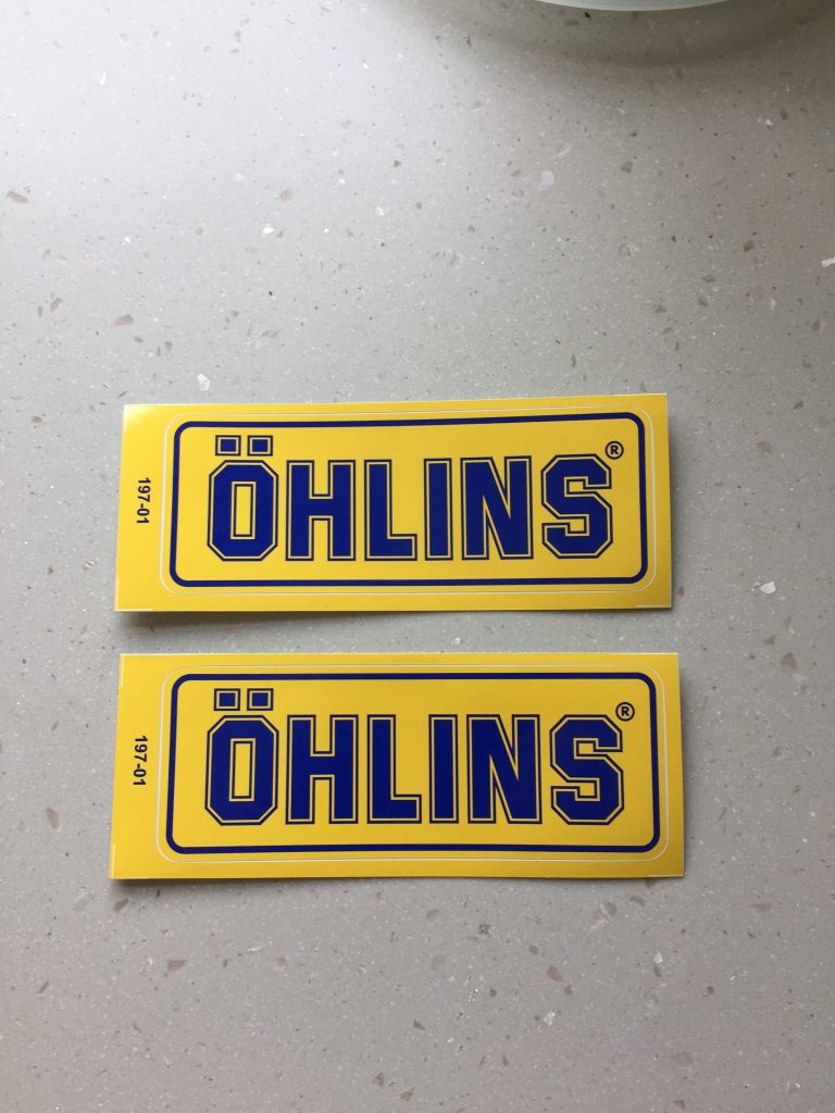 Ohlins decals blue text on yellow ~ pair – Classic & Vintage Suspension ...