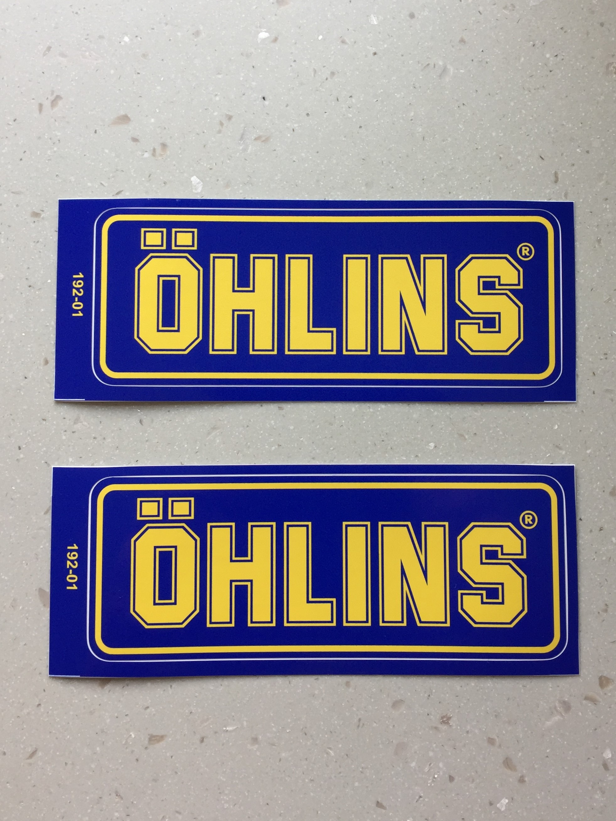 Ohlins decals yellow text on blue ~ pair – Classic & Vintage Suspension ...