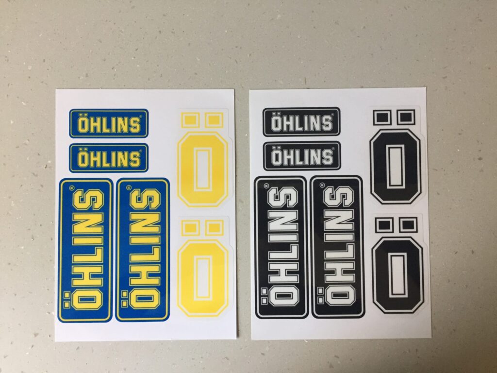 Ohlins decal sets – yellow and blue on clear & black on clear – Classic ...