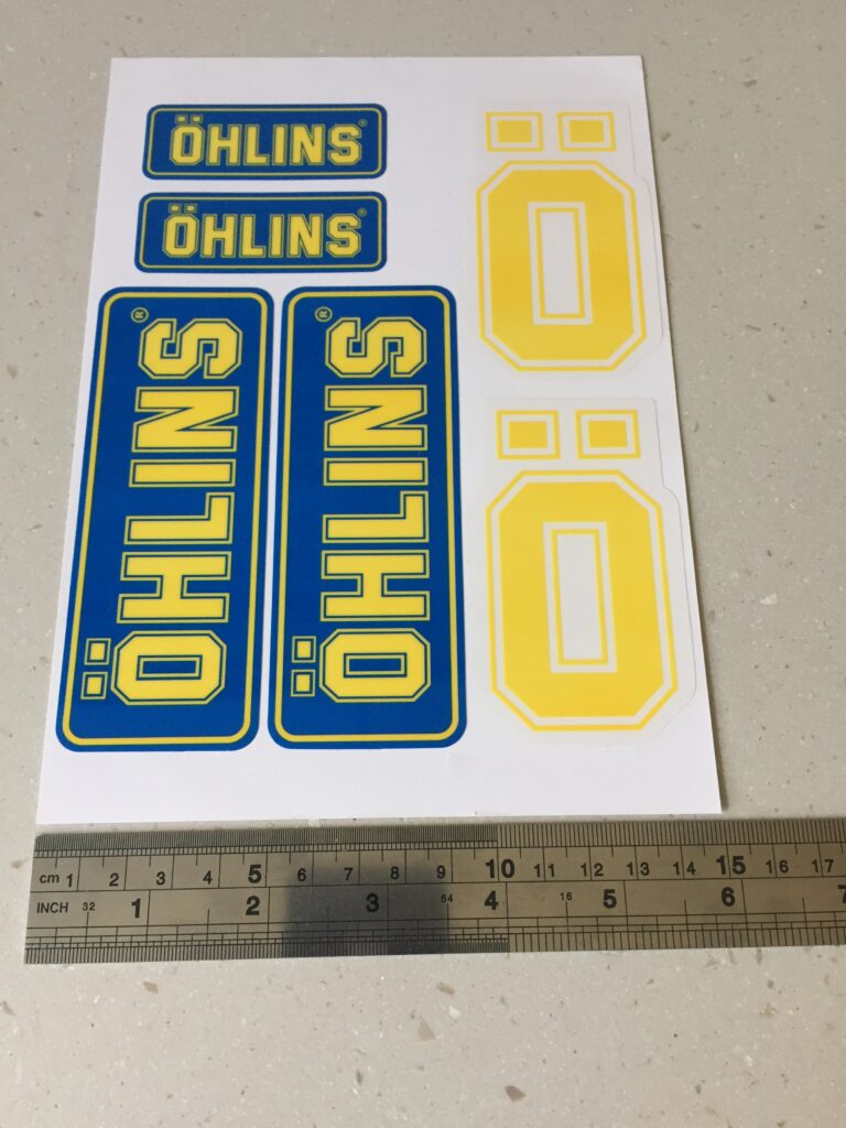 Ohlins decal set – yellow and blue on clear – Classic & Vintage ...
