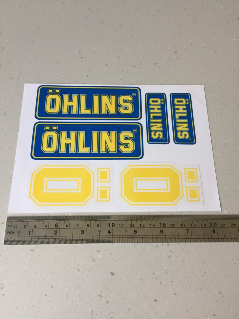 Ohlins decal set – yellow and blue on clear – Classic & Vintage ...